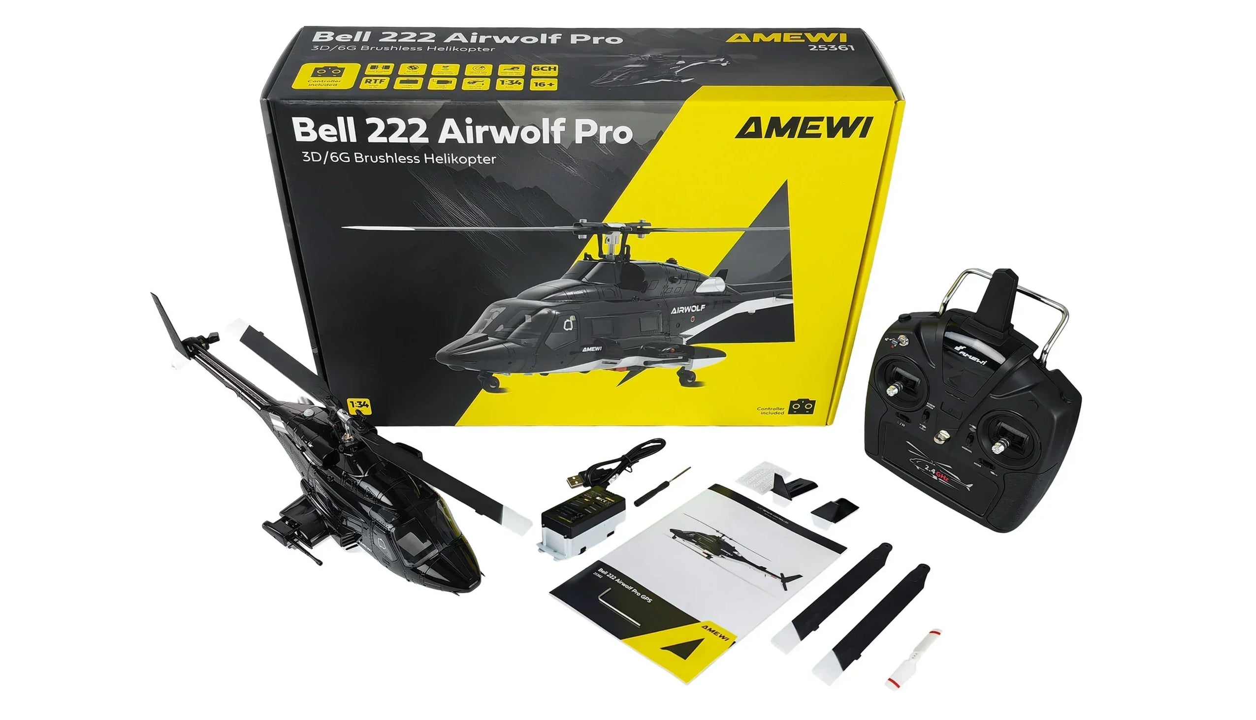 Bell 222 Airwolf Pro Helicopter 6-Channel 3D/6G PNP | Amewi — UpgradeRC